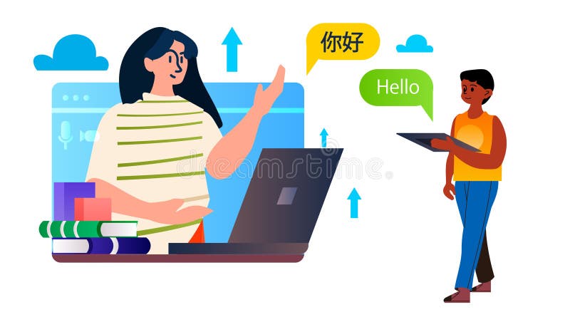 Girl Learning Language on Laptop Online Education E-learning Concept ...