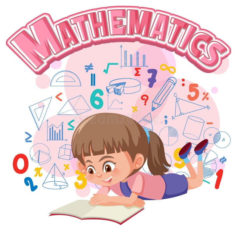 Girl Learning Math with Math Symbol and Icon Stock Vector ...
