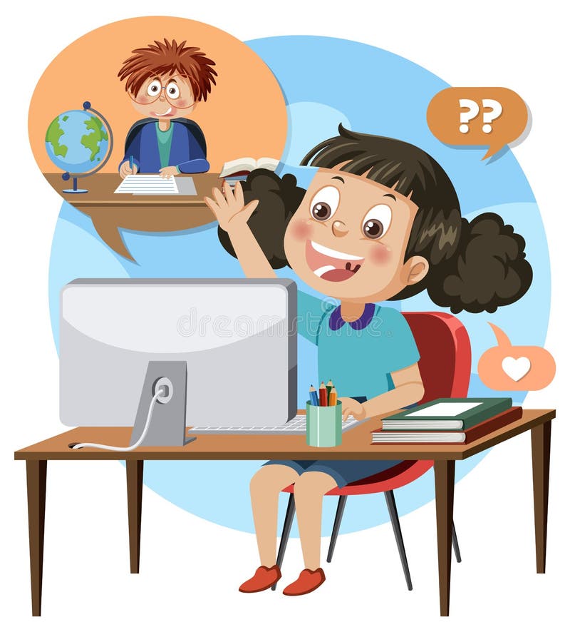 A Girl Learning Online on Computer Stock Vector - Illustration of learn ...