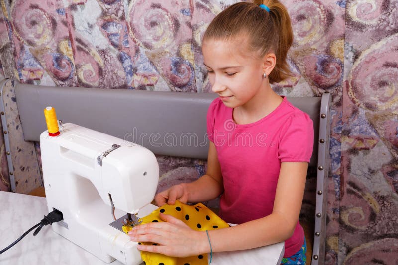 Girl learns to sew stock photo. Image of learning, caucasian - 88642160
