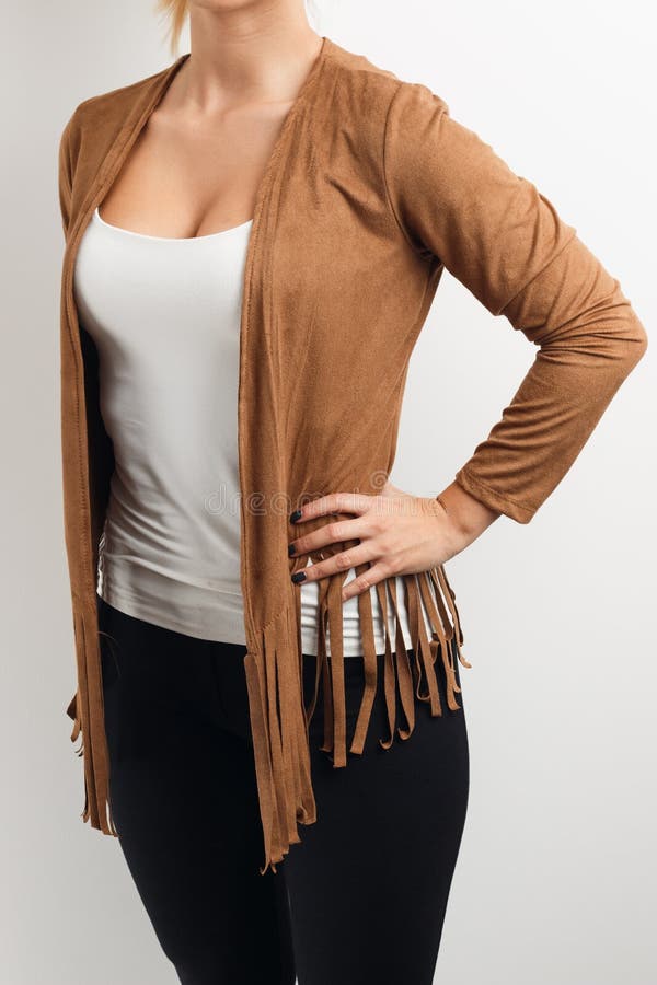 Girl with leather cardigan stock photo. Image of female - 83908344