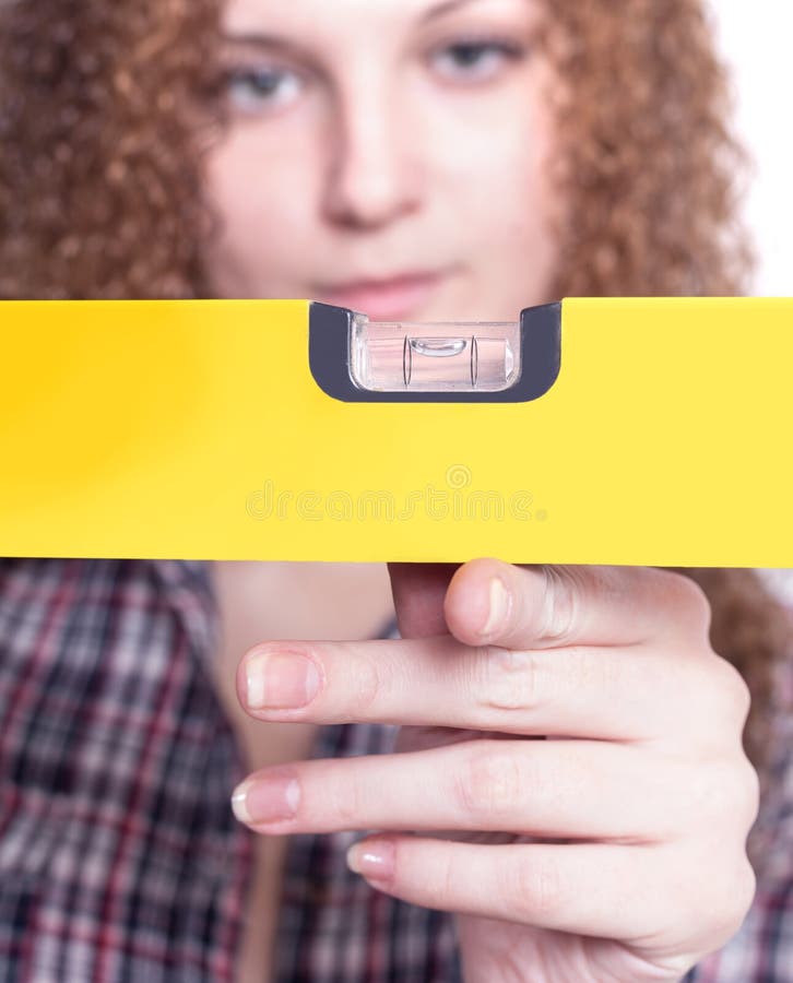The girl with the level stock photo. Image of casual - 34599488