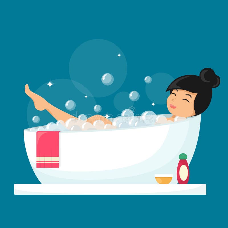Girl Taking A Relaxing Bubble Bath Stock Vector - Illustration of ...