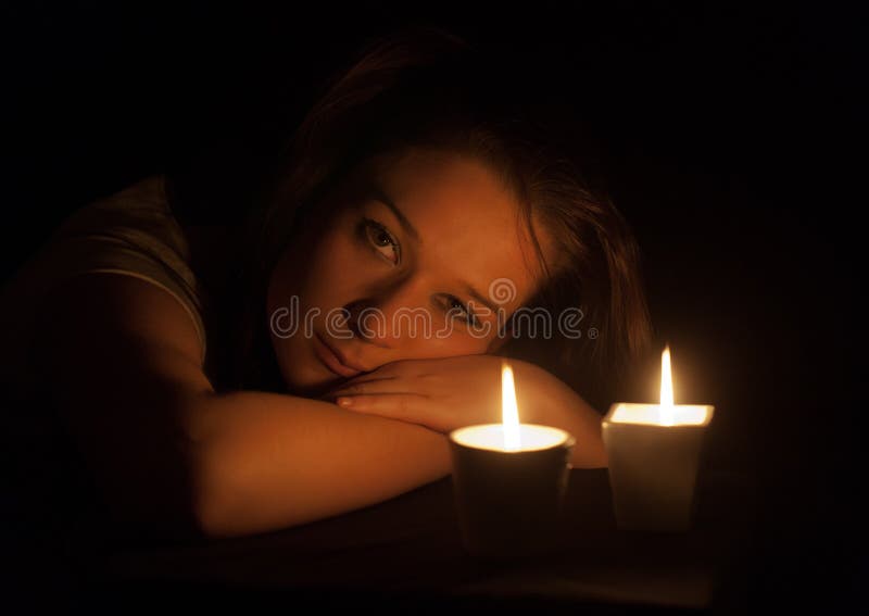Sad Girl With Candle Light