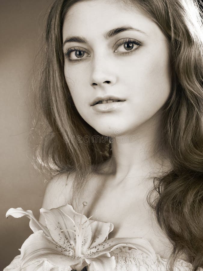 Girl with lily stock photo. Image of caucasian, close - 8787410