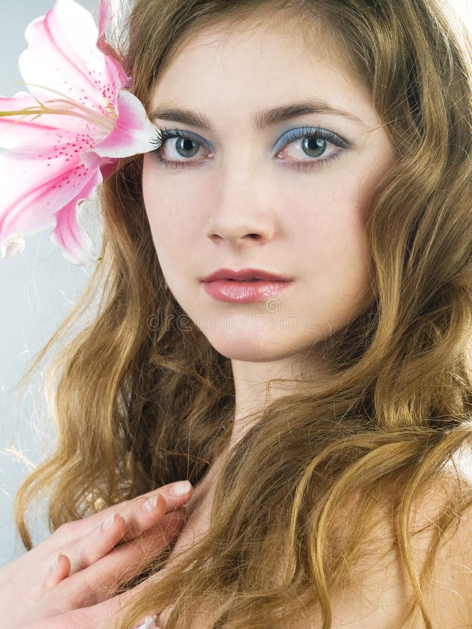 Girl with lily stock image. Image of person, beauty, flower - 8793051