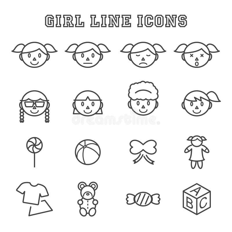 Girl Line Icons Collection. Female, Woman, Lady, Miss, Maiden, Young ...