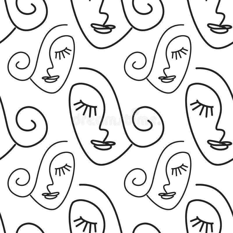 Girl Logo One Line on White Background Seamless Vector Pattern Stock ...