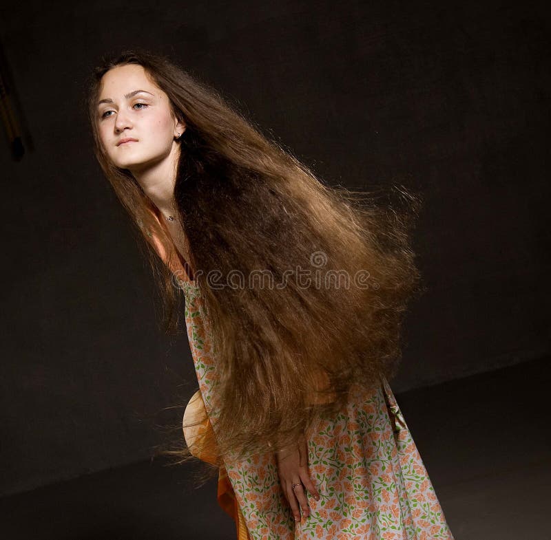 Girl with Long Streaming Hair Stock Image - Image of hair, dressed ...