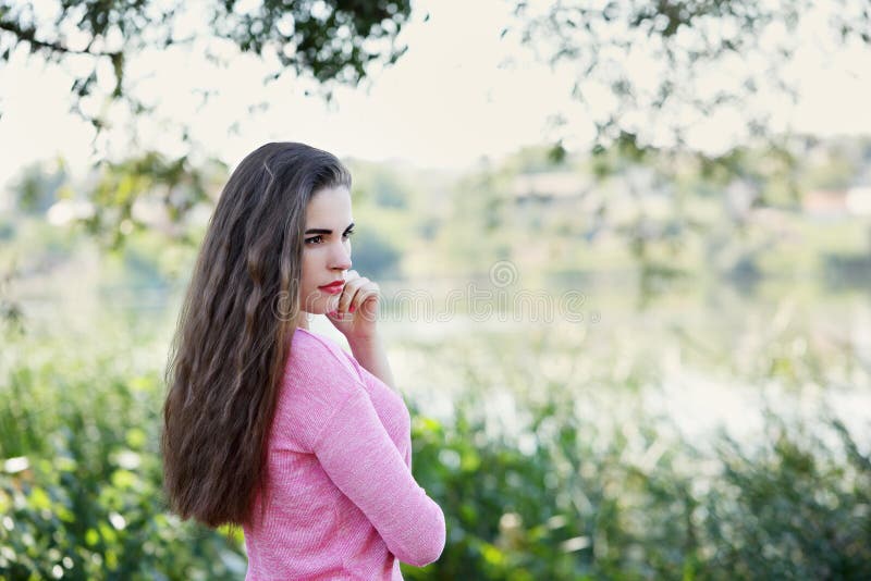 Girl Longs on the River Bank Stock Photo - Image of hair, depression ...