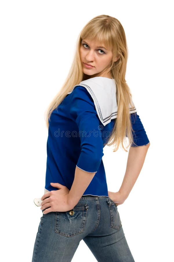 Girl look around. stock image. Image of isolated, blouse - 3871427
