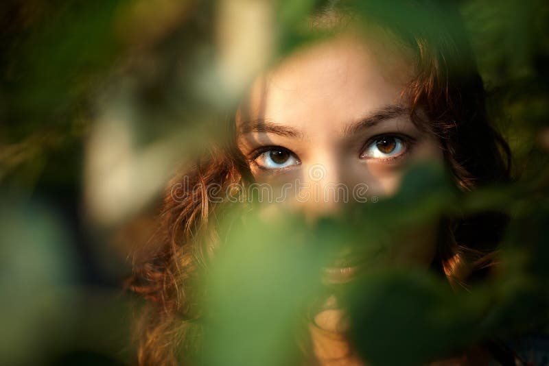 Girl Look Out from Branches Stock Image - Image of beauty, haired: 10919535