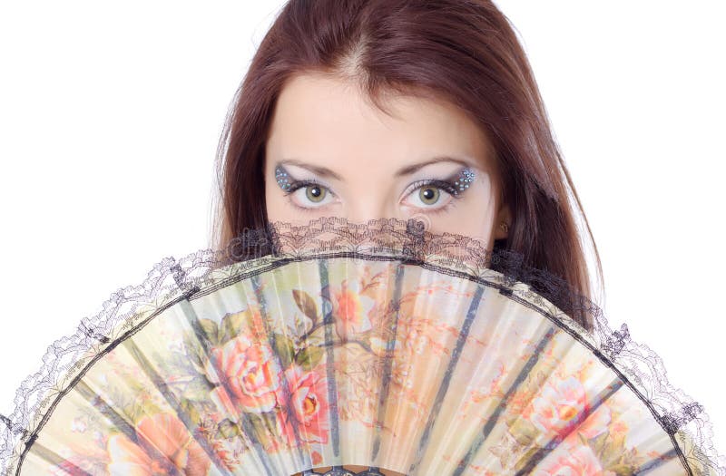 Girl look over fan stock photo. Image of adult, glamour - 13206616