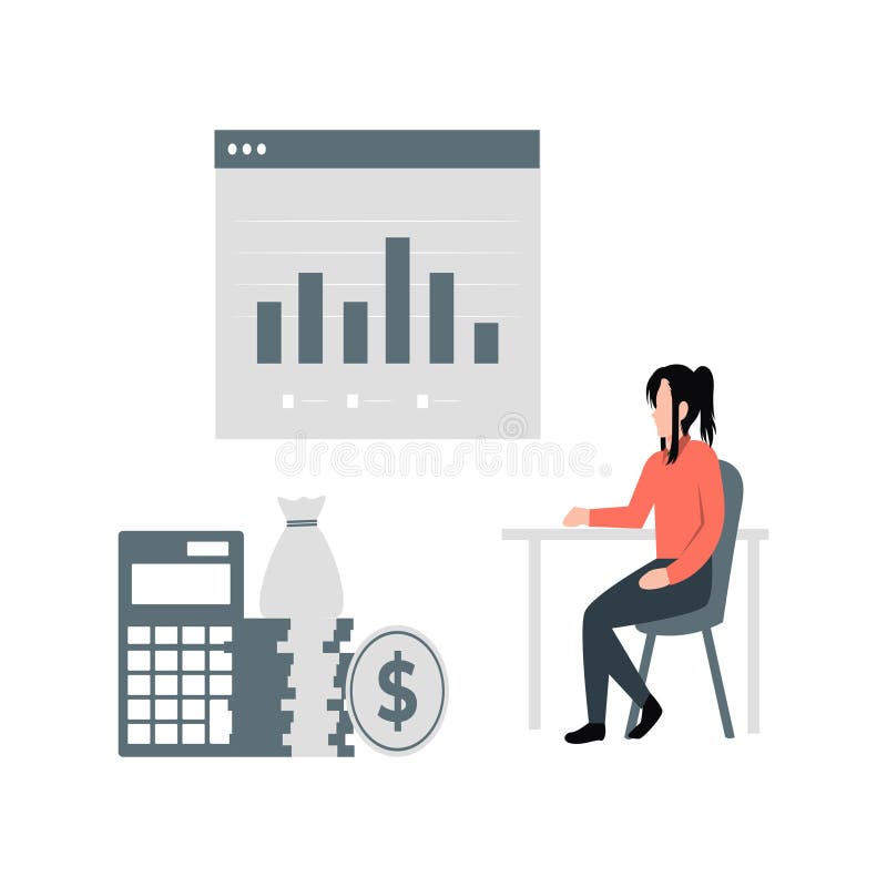 A Girl is Looking at a Bar Graph on a Web Page Stock Illustration ...