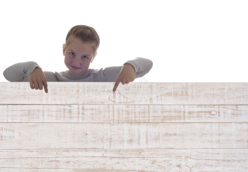 Girl is Looking from Behind an Empty Banner Stock Photo - Image of girl ...