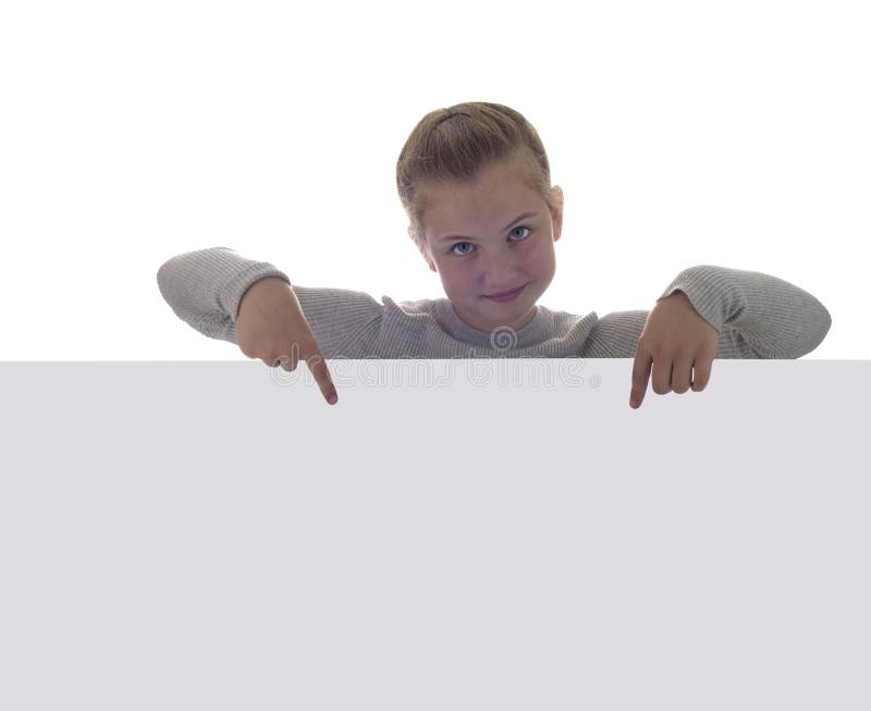 Girl is Looking from Behind an Empty Banner Stock Image - Image of ...