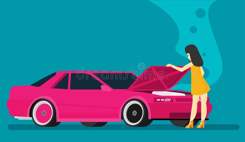 Broken Car. Vector Cartoon Flat Illustration Stock Vector ...