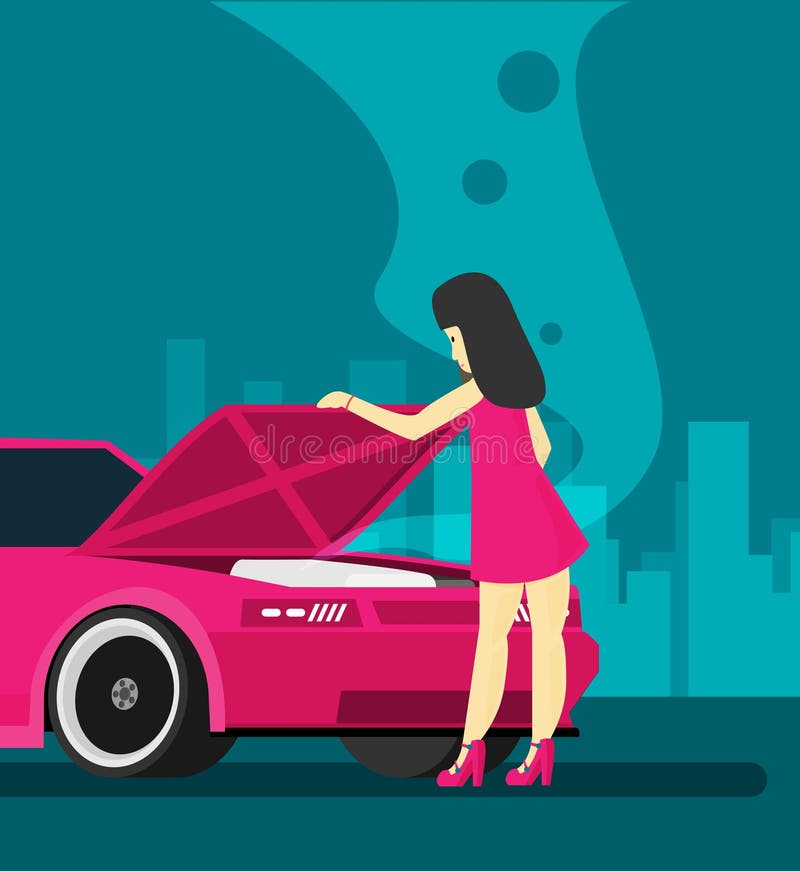 Broken Car. Vector Cartoon Flat Illustration Stock Vector ...