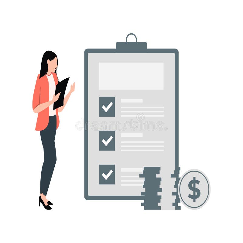 The Girl is Looking at the Checklist on Clipboard Stock Illustration ...