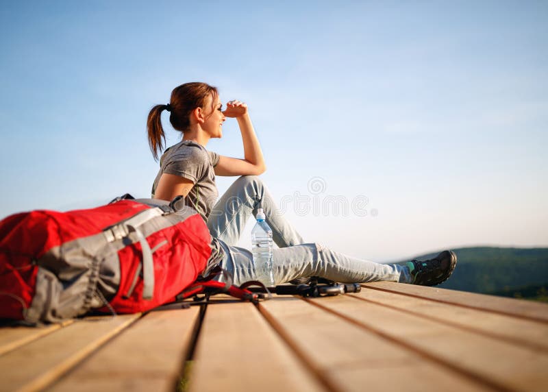 Girl Looking at Distance on Pause from Climbing Stock Image - Image of ...