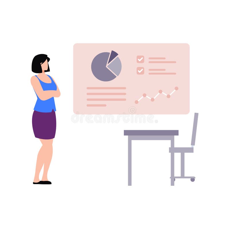 A Girl is Looking at the Graph Stock Illustration - Illustration of ...