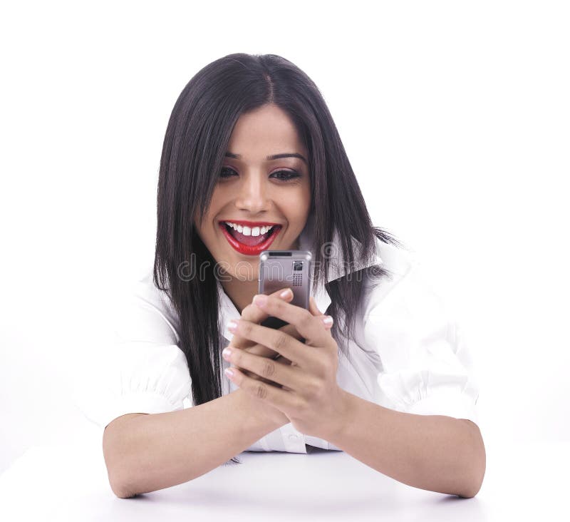 Girl Looking at Her Cell Phone Stock Photo - Image of chic, buttons ...