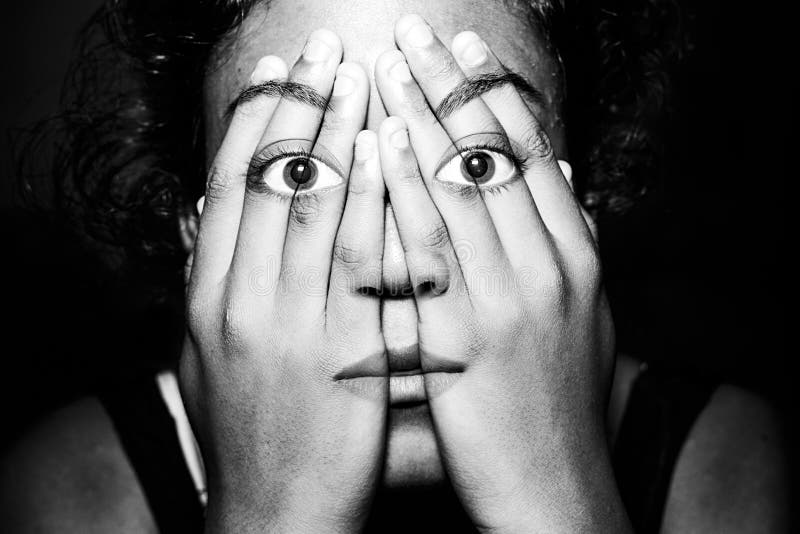 Girl Looking through Her Hands Stock Photo - Image of attitude, look ...