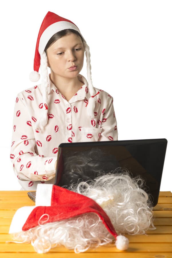 The Girl is Looking for Information on the Computer on the Inter Stock ...