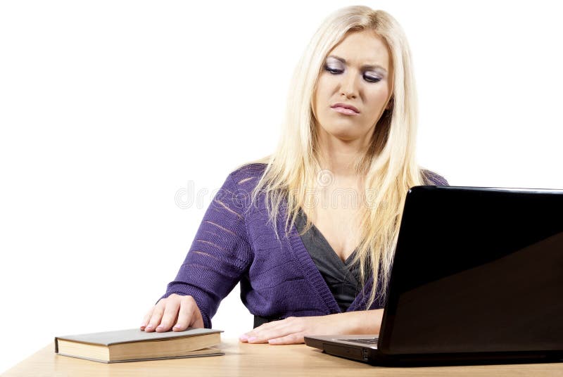 Girl Looking for a Laptop on the Books Stock Image - Image of female ...