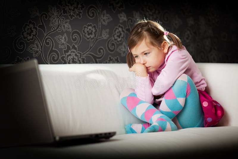 Girl Looking at Laptop Screen Stock Image - Image of screen, looks ...