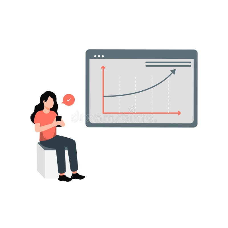 A Girl is Looking at a Line Graph on a Mobile Stock Illustration ...