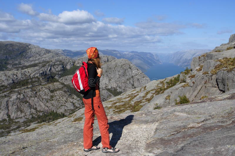 Girl Looking at the Mountains Stock Photo - Image of stand, hike: 15090172