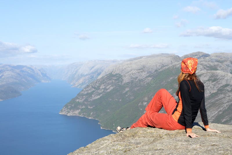 Girl Looking at the Mountains Stock Image - Image of nature, hiker ...