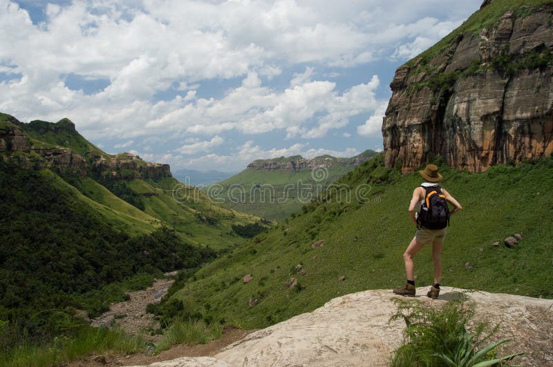 Girl Looking Out Across a Valley Stock Image - Image of drakensburgh ...