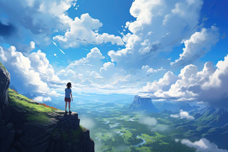 A Girl Looking Out into the Clouds. Anime Style Stock Illustration ...