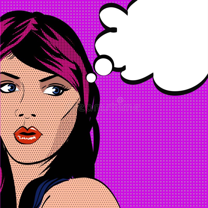 Girl Looking Over. Pop Art Style Vector Illustration. Stock Vector ...