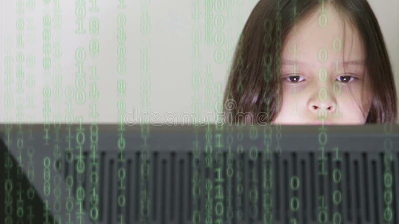 Girl Looking at Screen with Code Overlay Stock Video - Video of chinese ...
