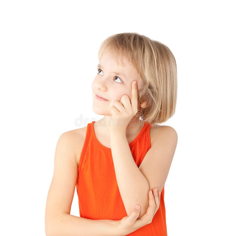 Girl Looking Up and Thinking Stock Image - Image of white, happy: 36882133