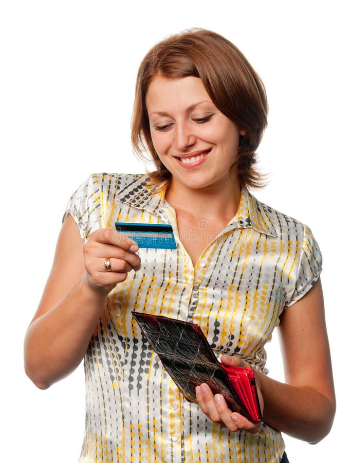 Girl Looks at a Credit Card Stock Photo - Image of person, portrait ...