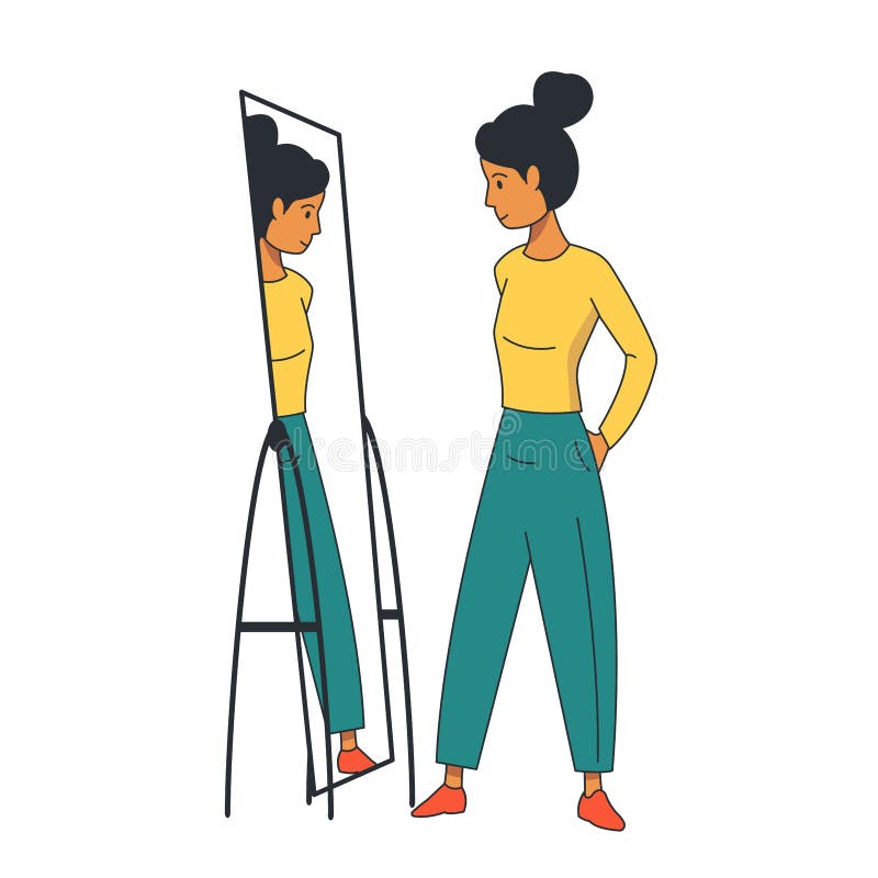 The Girl Looks in the Mirror. Stock Vector - Illustration of character ...