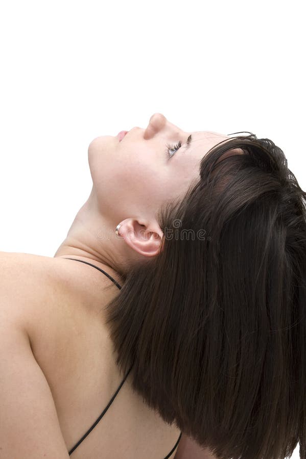 Girl looks up. stock image. Image of white, brown, isolated - 11960041