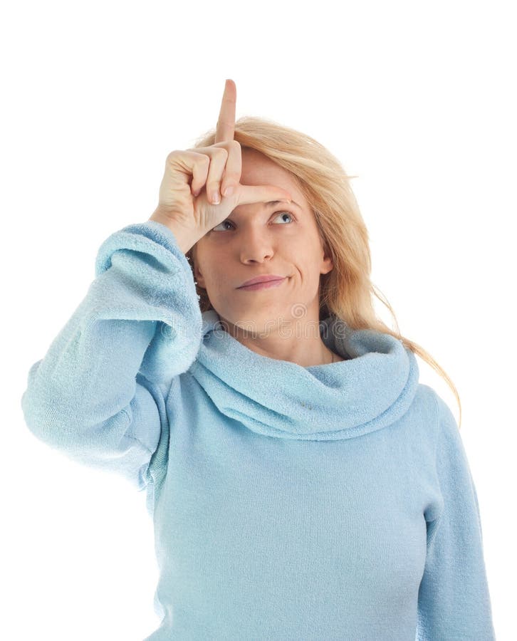 Girl with loser sign stock photo. Image of language, sweater - 17843496