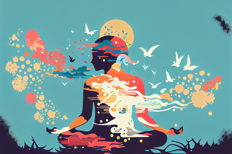 Girl In The Lotus Position Yoga Minimalism Stock Illustration