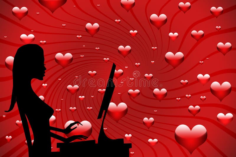 Girl in Love on the Internet Stock Illustration - Illustration of love ...
