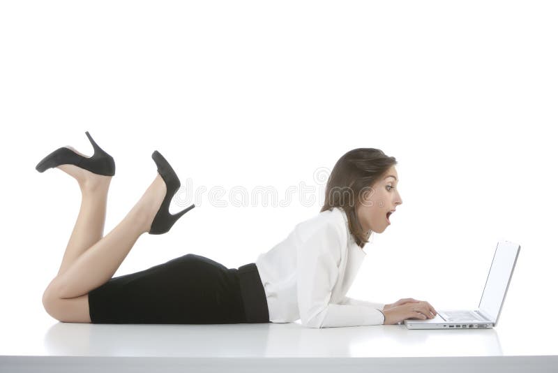Girl lying on the desk stock photo. Image of associate - 9164842