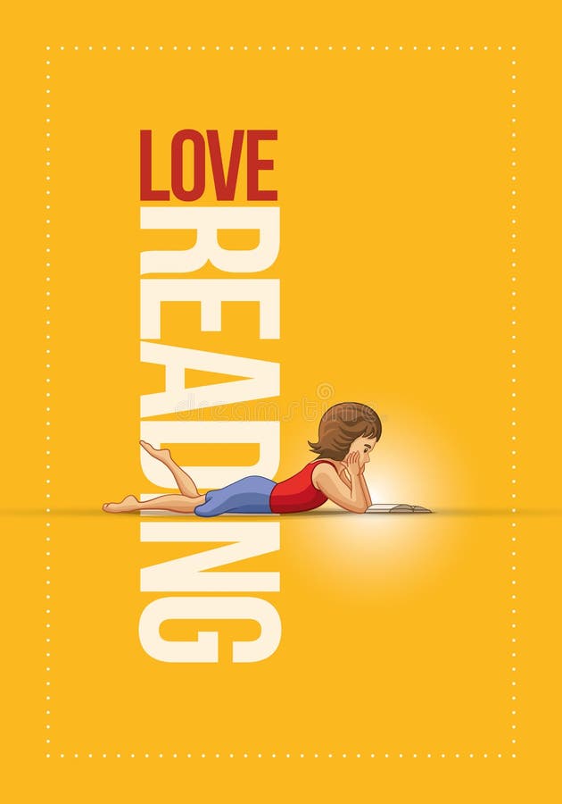 Girl Lying Down and Reading Book Poster Design. Stock Vector ...