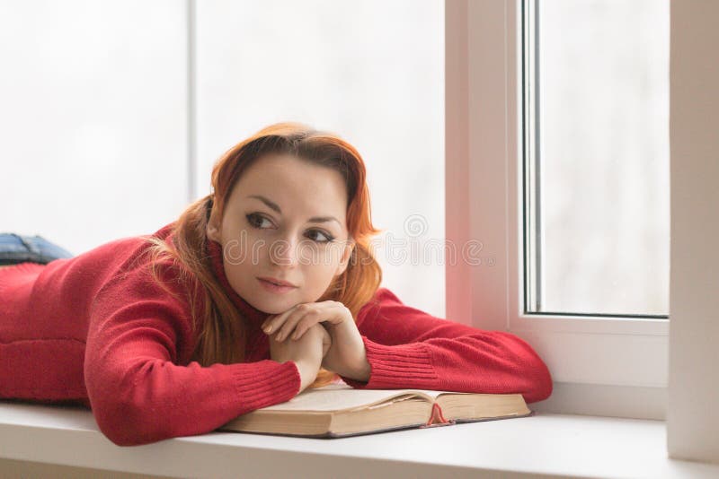 Girl Lying Window Sill Reading Book Stock Photos - Free & Royalty-Free ...