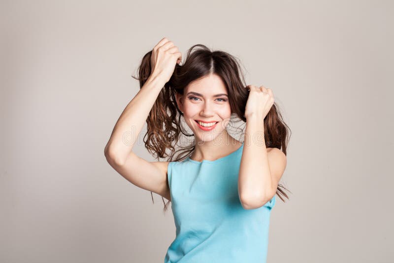 Girl made two tail of hair stock image. Image of process - 77361099