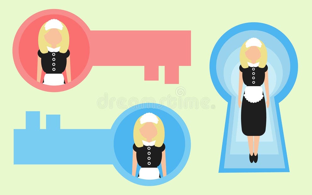 Girl-maid and keys stock vector. Illustration of housekeeper - 68063422