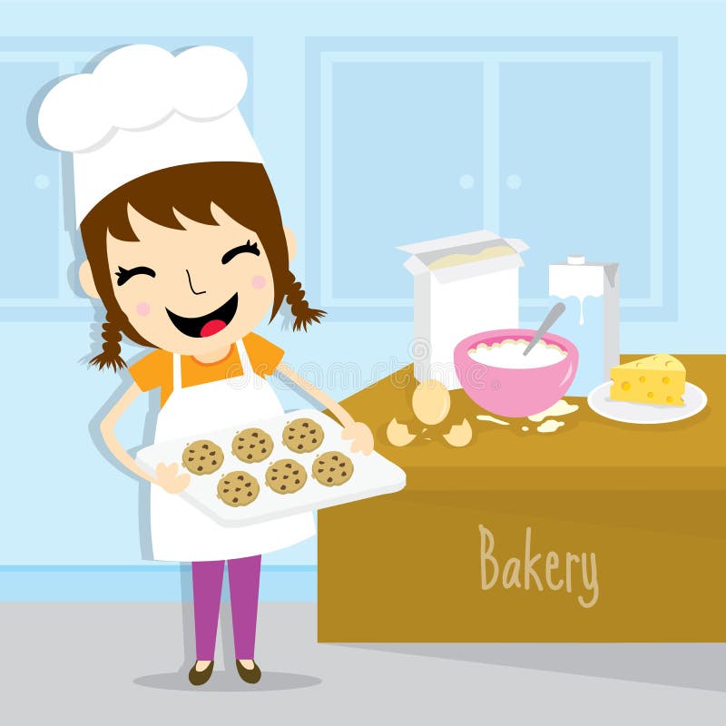 Girl Make Bakery Activity Cute Cartoon Vector Stock Vector ...
